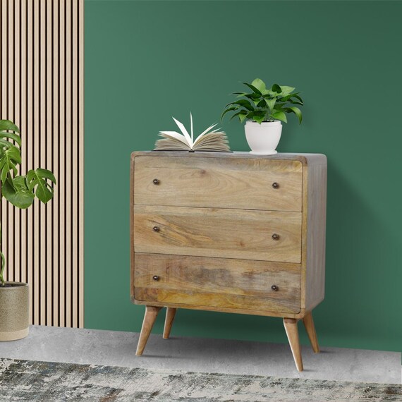 Curved Wooden Chest of Drawers With Oak Finish | Etsy