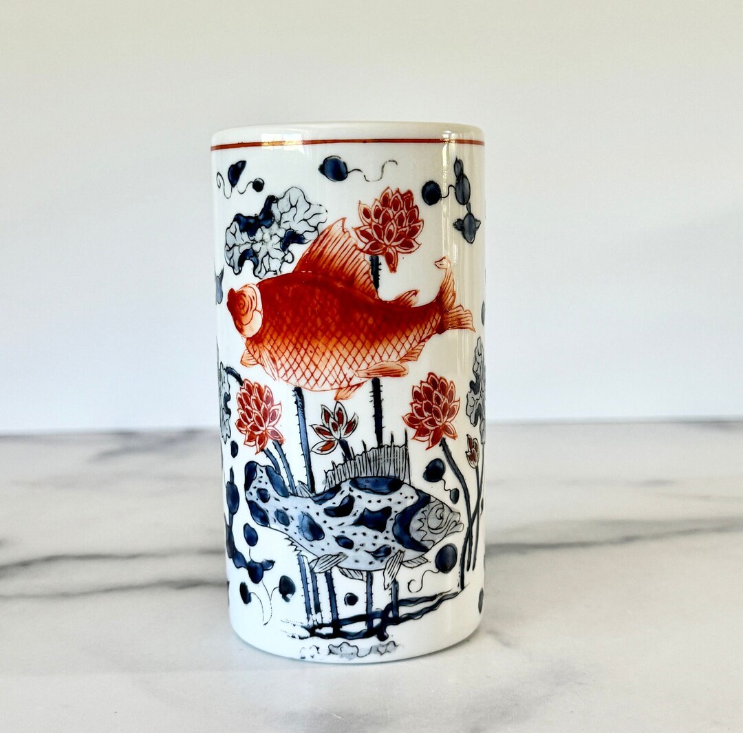 Hand Painted Koi Fish Tea Cup. Made in Hong Kong. Overjoy. Blue and ...