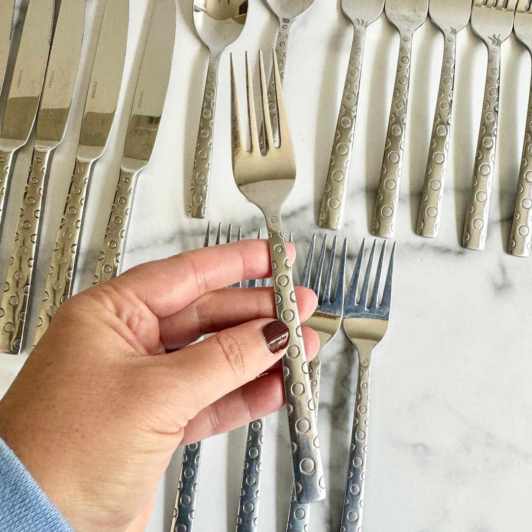 Onedia Cirque Stainless Silver Flatware. Polka Dot Design. Vintage Silverware. Replacements ...