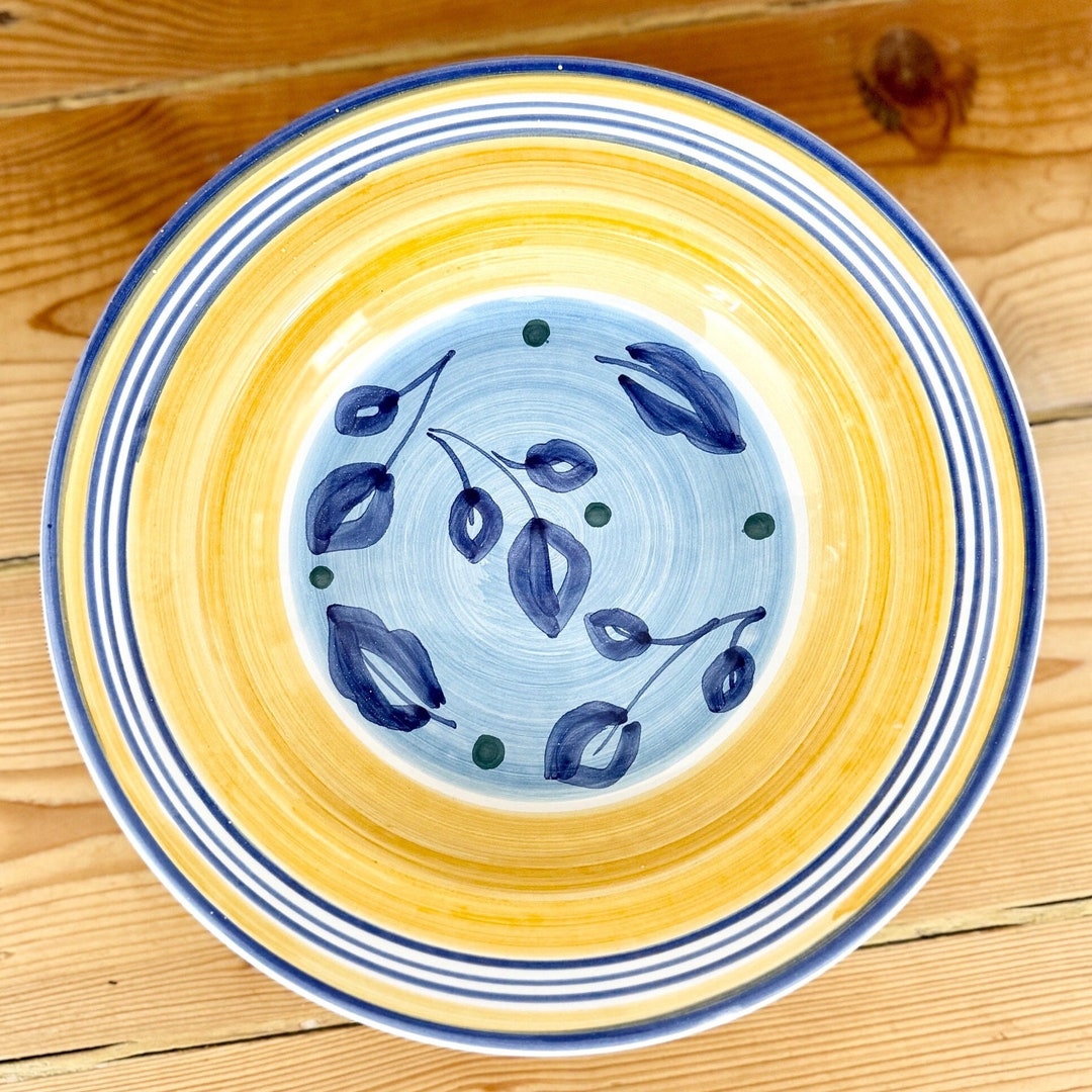 Caleca Azzurro Pottery Soup Pasta Bowls. Set of 4. Yellow and Blue ...