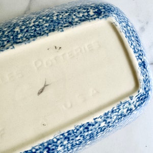 Los Angeles Potteries Stipple Rooster Blue Speckled Rectangle Serving Dish. Rustic Farmhouse ...