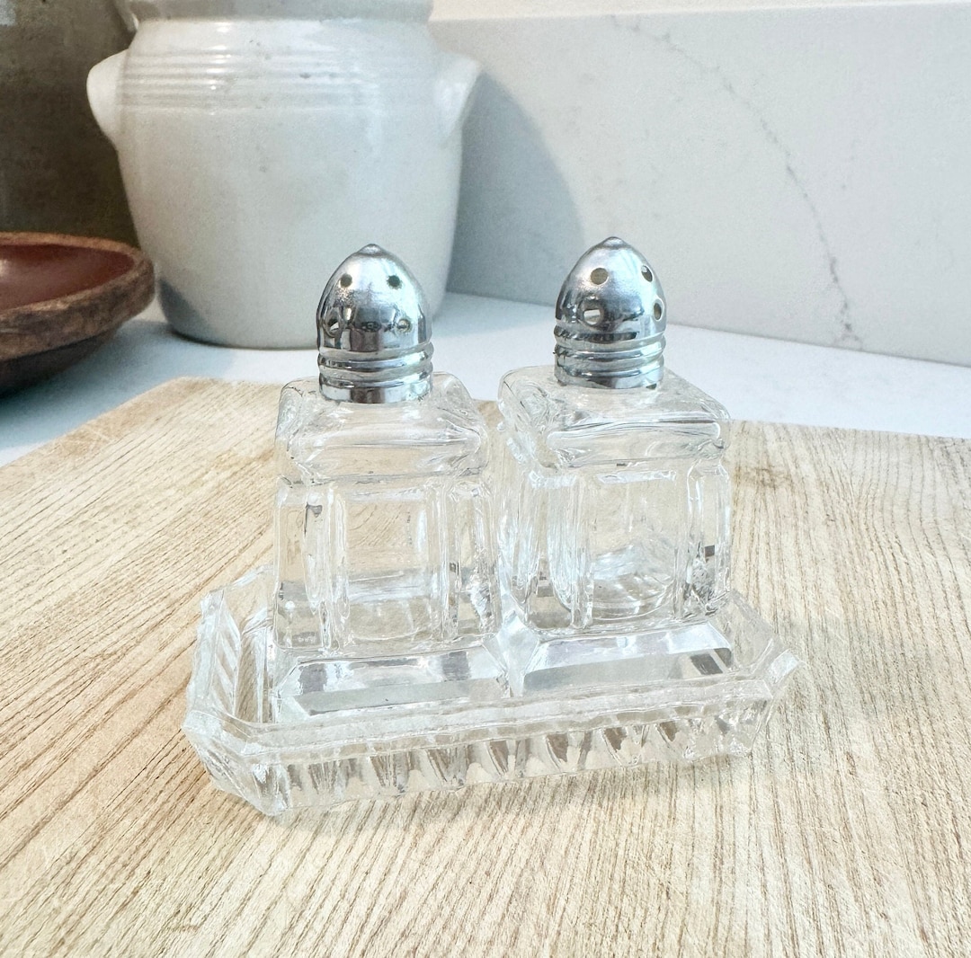 Vintage Crystal Salt and Pepper Shakers With Tray. Small Shakers ...