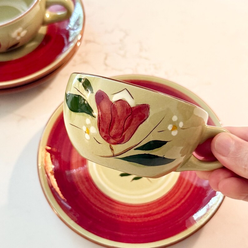 Vintage Stangl Pottery Magnolia Cups & Saucers – Hand-painted Flat Cups ...
