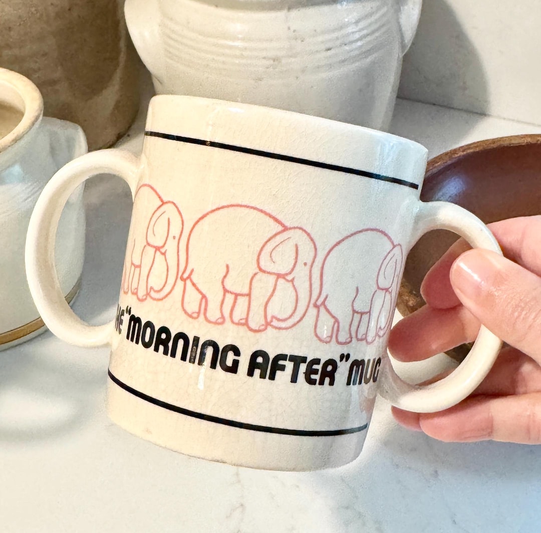 Vintage 1982 the morning After Mug. Double Handled Mug. Pink Elephants ...