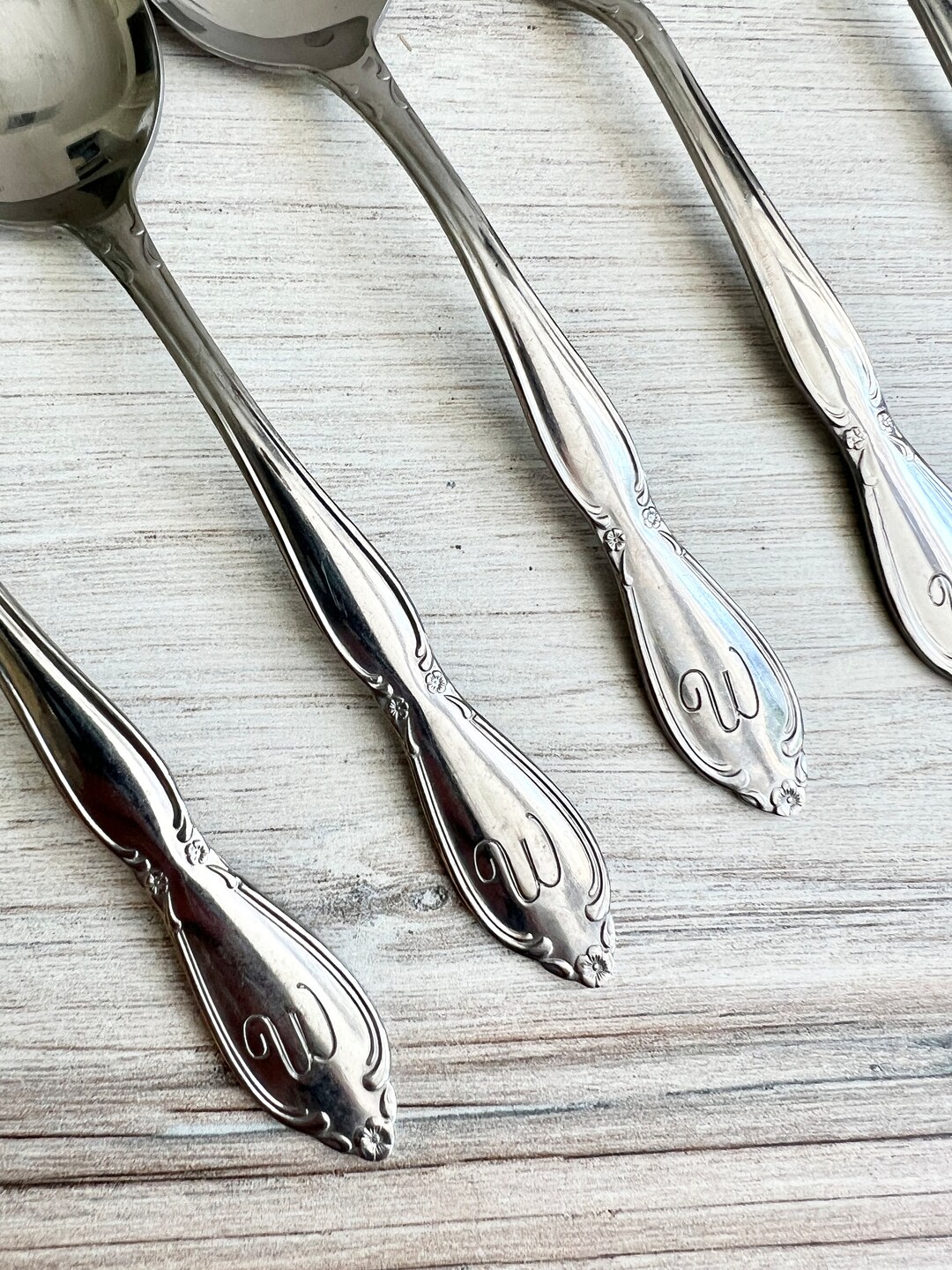 Vintage Stainless Custom Craft w Soup Spoons. Set of 6. Monogrammed ...