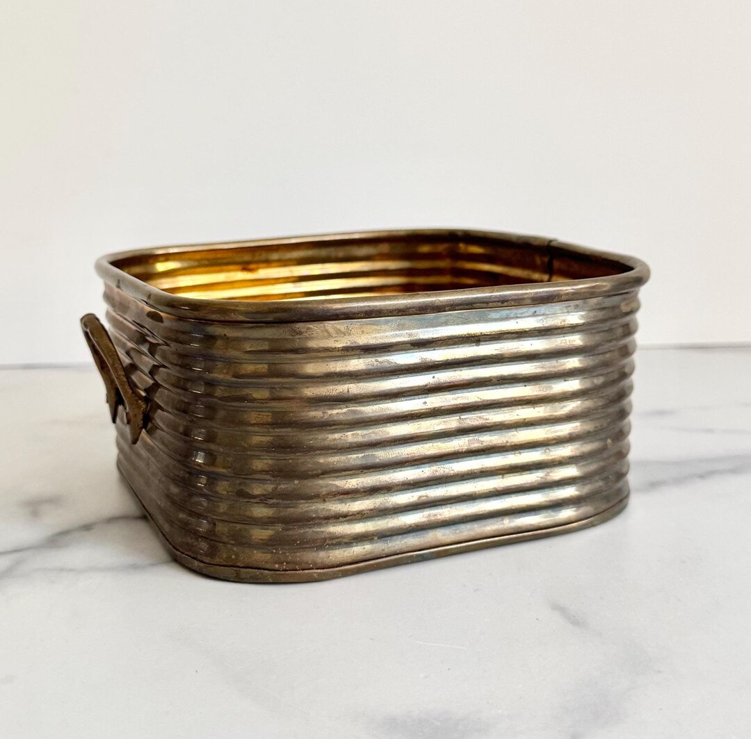Vintage Solid Brass 6" Square Planter. Pier 1. Made in India. Ribbed ...