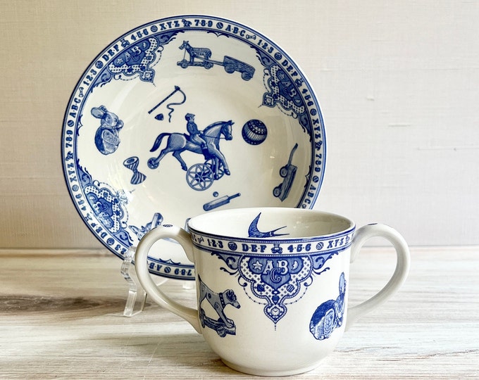 Edwardian Childhood by Spode Child's Double Handle Cup and Bowl. Blue ...