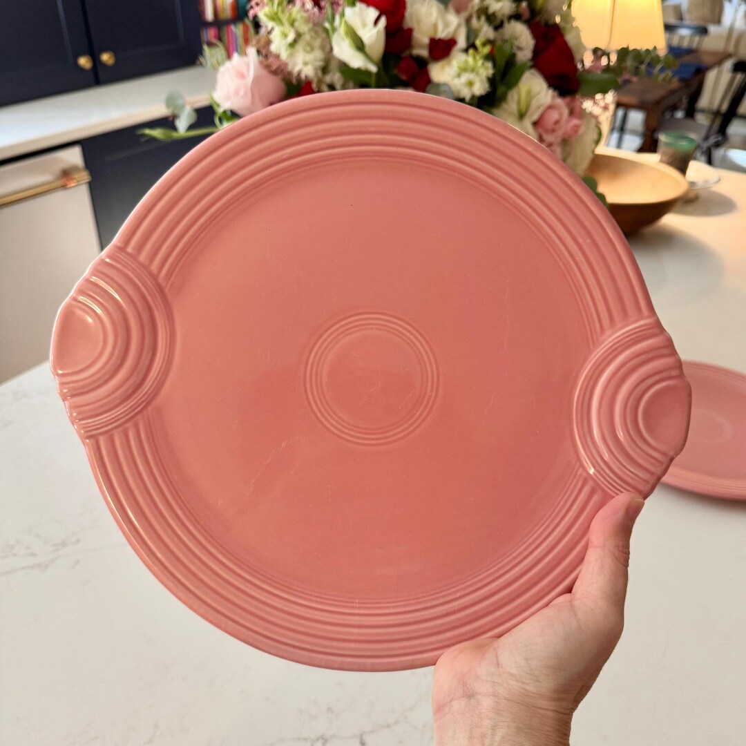 Fiesta Rose Handled Cake Plate. 1986 Date Stamp. Vintage Fiestaware ...
