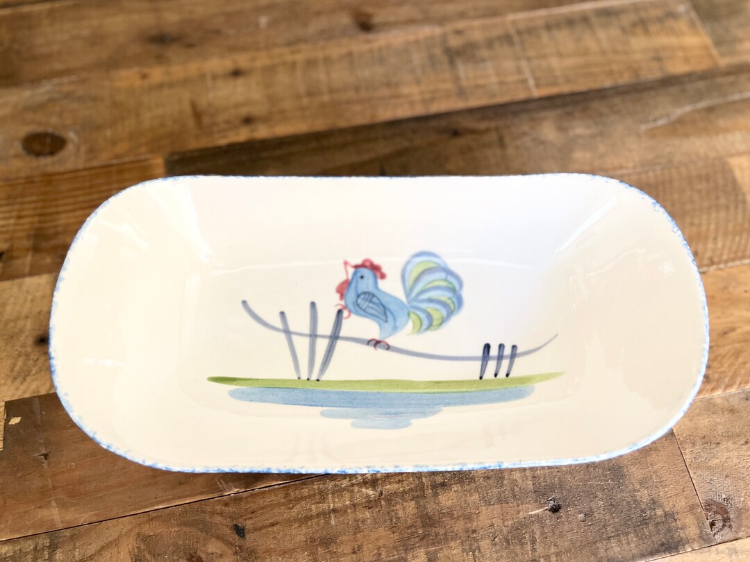 Los Angeles Potteries Stipple Rooster Blue Speckled Rectangle Serving ...