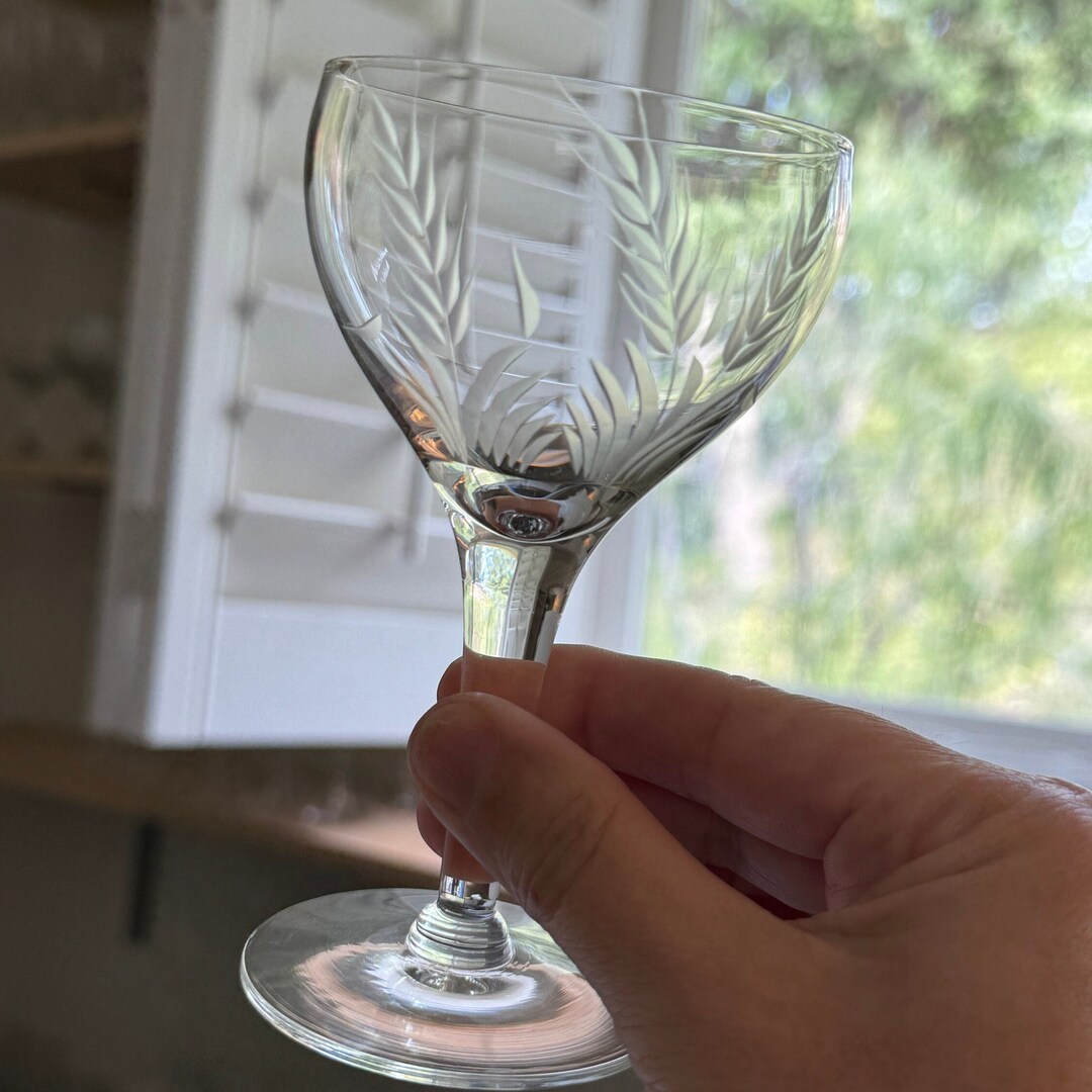 Etched Wheat Coupe Glasses. Set of 4. Vintage Stemware. Barware. Wheat ...