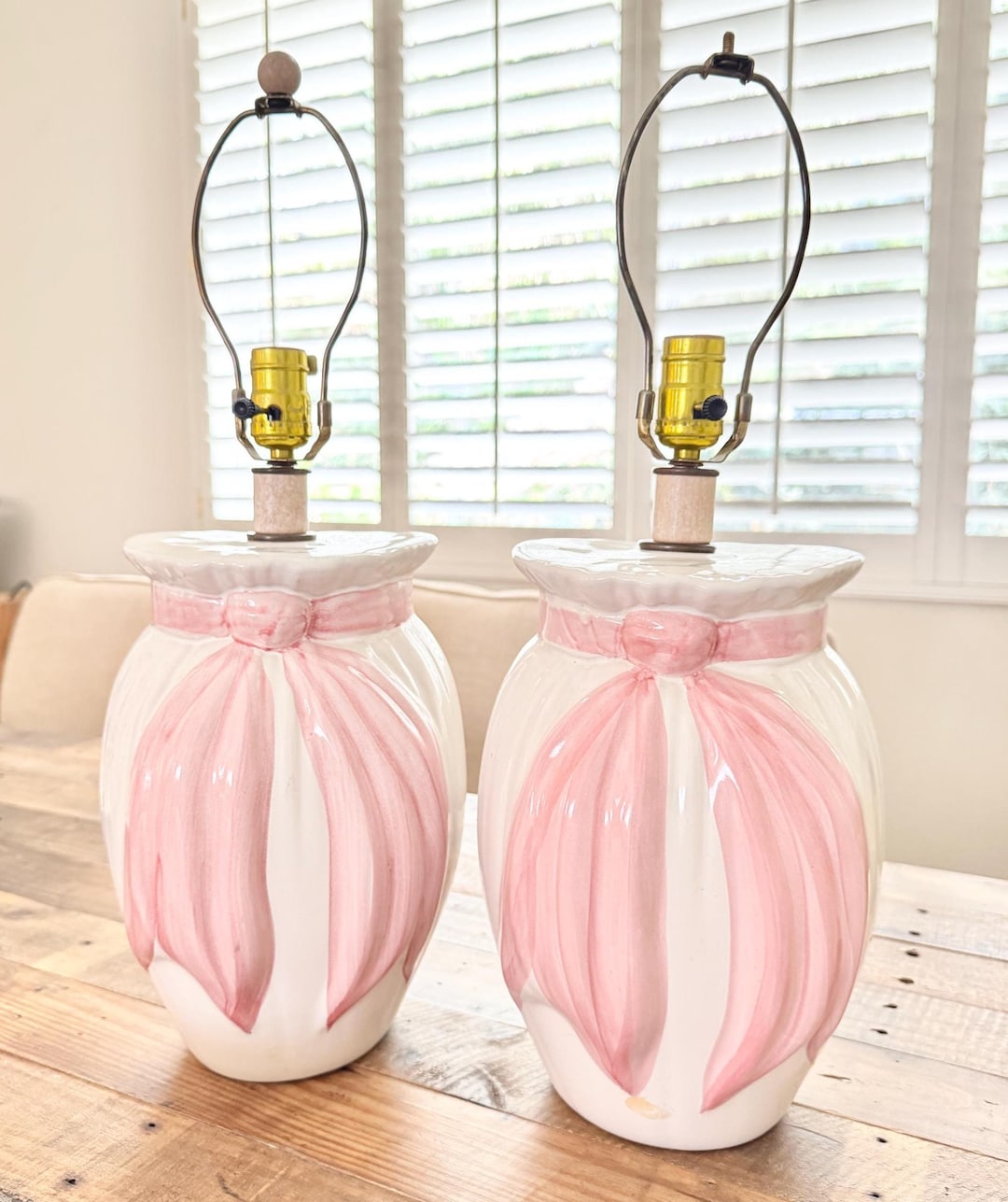 Vintage Pink Bow Lamps. Set of 2. Bedroom Side Table Lamps. 1980s ...