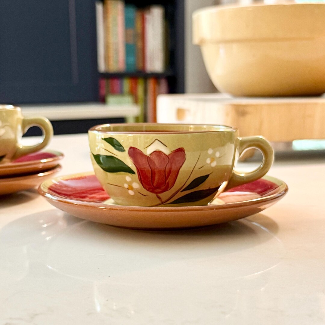 Vintage Stangl Pottery Magnolia Cups & Saucers – Hand-painted Flat Cups ...