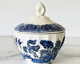 Churchill Blue Willow Porcelain Sugar Bowl With Lid & Creamer Set ...
