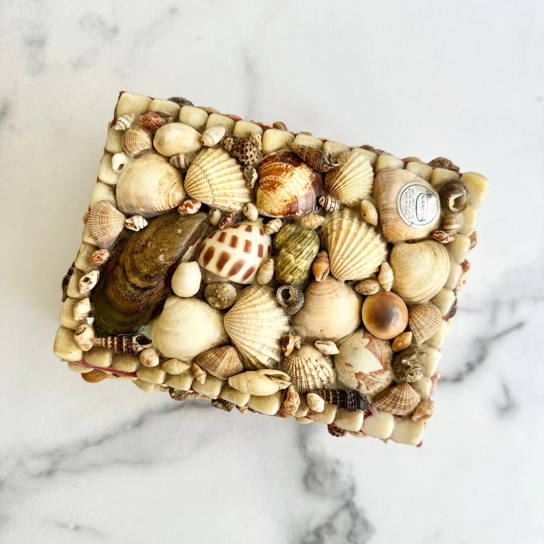 Nanco Sea Shell Jewelry Box. Rectangle Trinket Box. Made in Taiwan ...