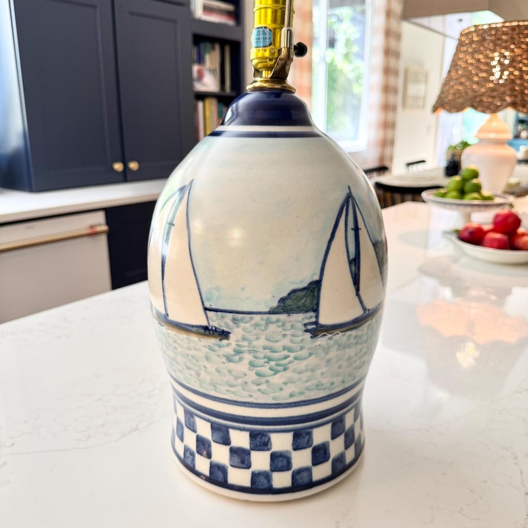 Debbie Dean Studio Pottery Table Lamp – Sailboat & Lighthouse Design ...