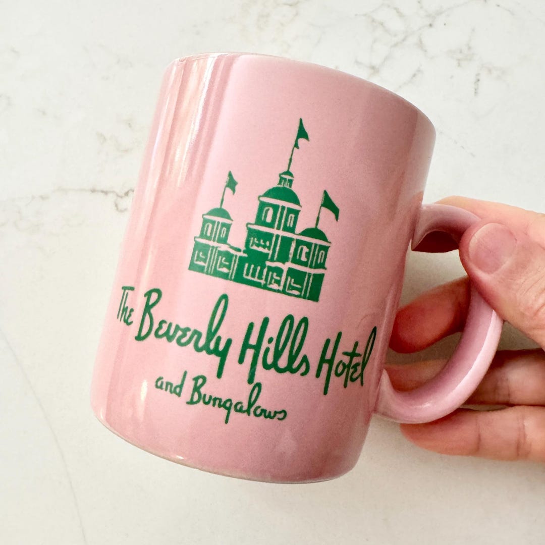 Vintage Beverly Hills Hotel Coffee Mug – Ceramic Porcelain Mug - Pink ...