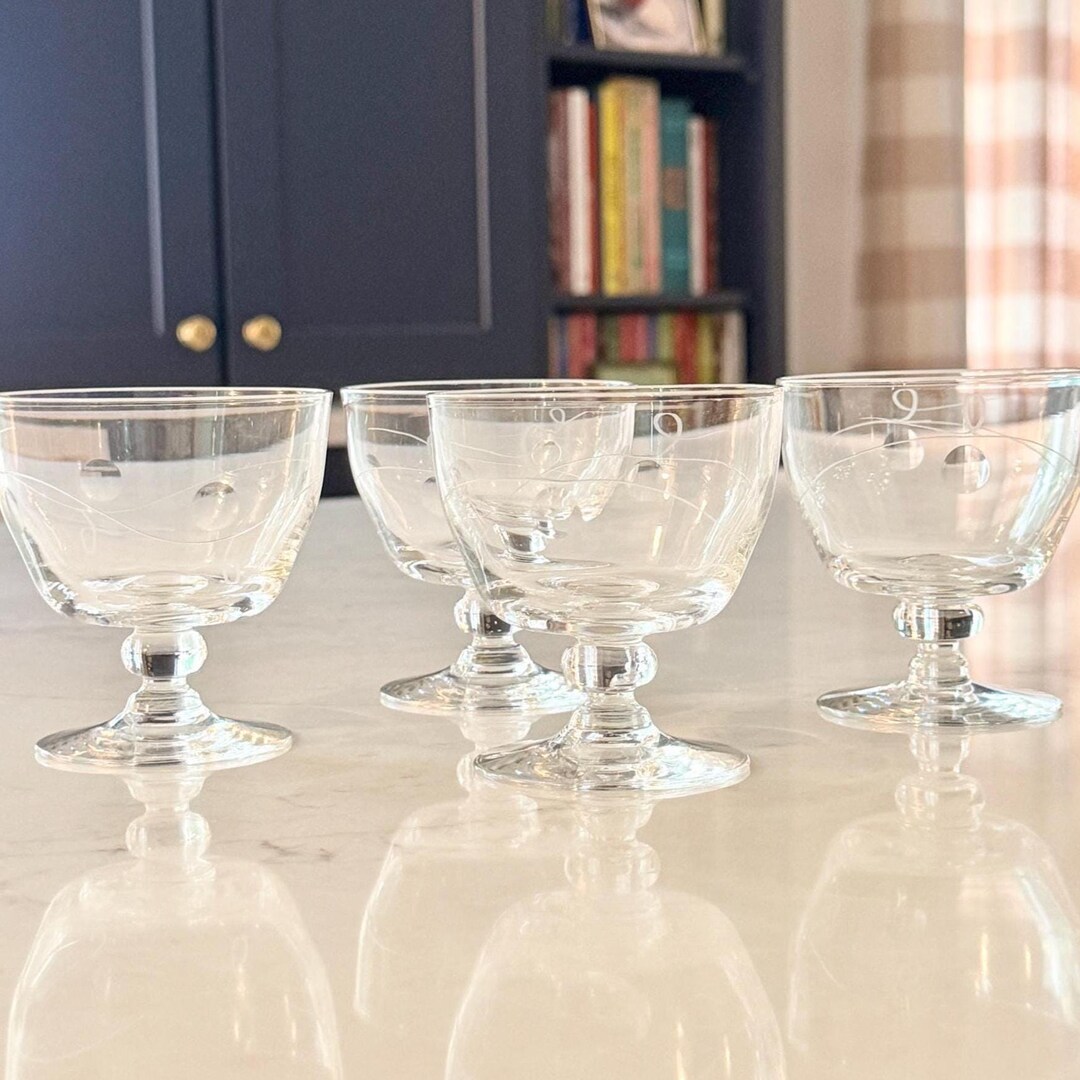 Etched Vintage Rummer Cocktail Glasses - Set of 4 Georgian Style Coupes ...