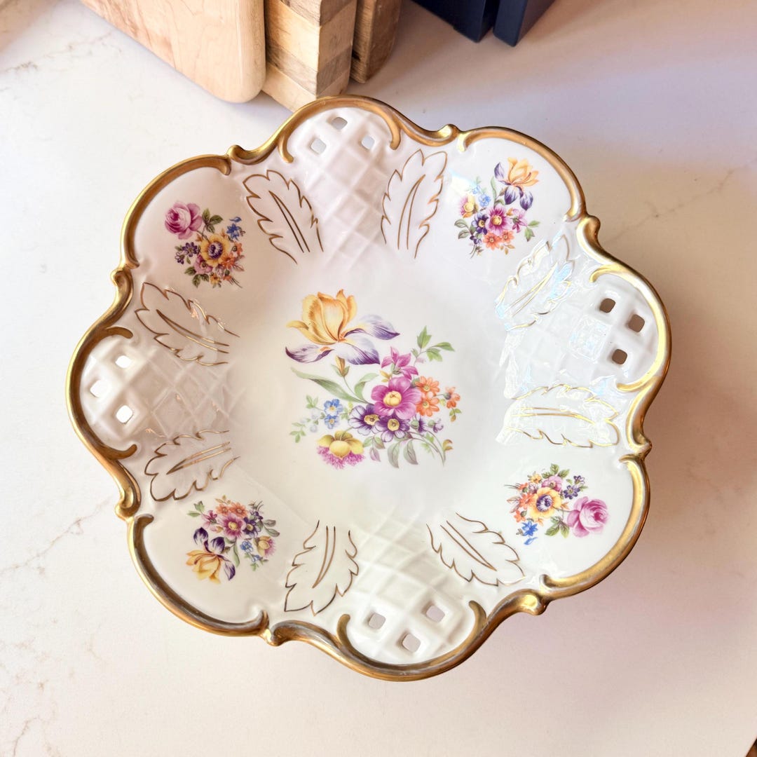 Vintage Reichenbach Porcelain Reticulated Footed Bowl With Dresden ...