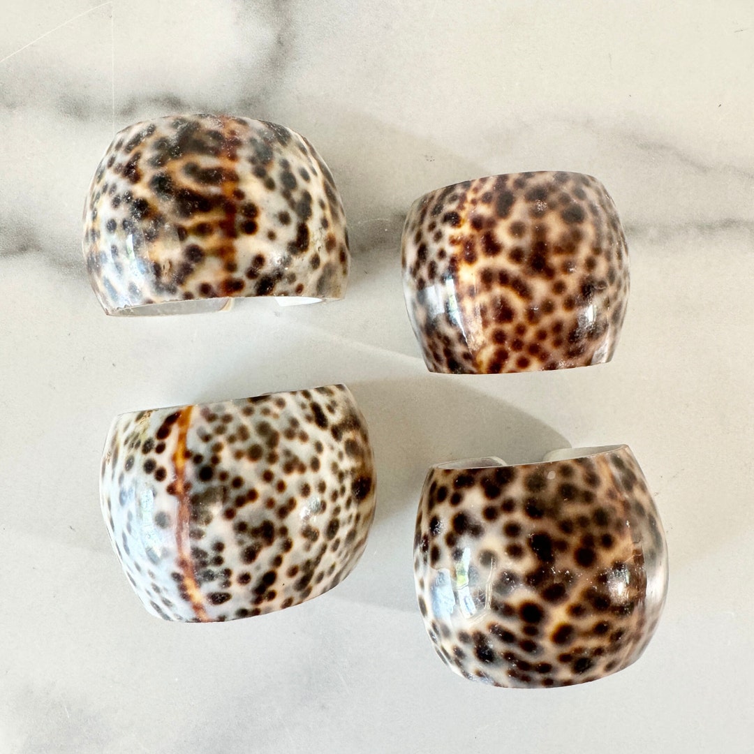 Tiger Cowrie Shell Napkin Rings. Set of 4 Napkin Holders. Beach Coastal ...