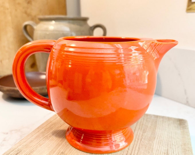 Homer Laughlin Red Fiesta Ice Lip Pitcher. Orange Jug. Vintage ...