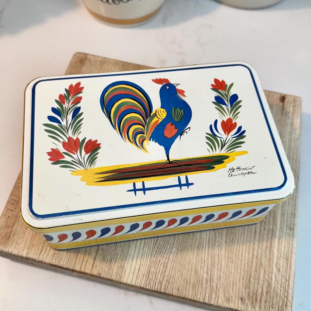 Vintage HB Henriot Quimper Tin Box. Massilly France. Rooster Design ...