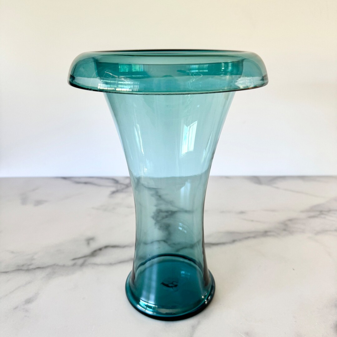 Peter Pelzel Murano Blue Vase. Hand Blown Glass. Turquoise Aqua Blue ...
