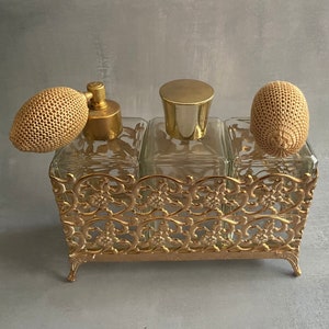 Vintage Gold-toned Perfume Bottle Vanity Set Hollywood Regency Ormolu ...