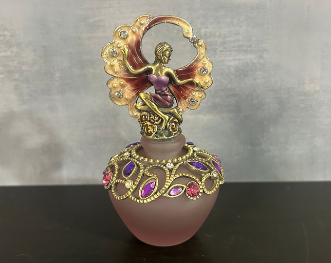 Vintage Frosted Glass Pink Fairy Jeweled Perfume Bottle - Etsy
