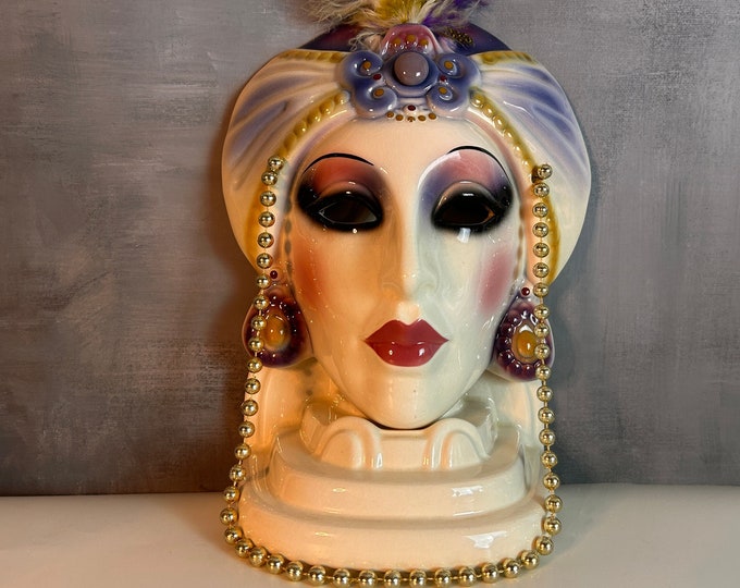 Vintage Clay Art Elegant Lady in a Turban Wall Mask Decor - Etsy