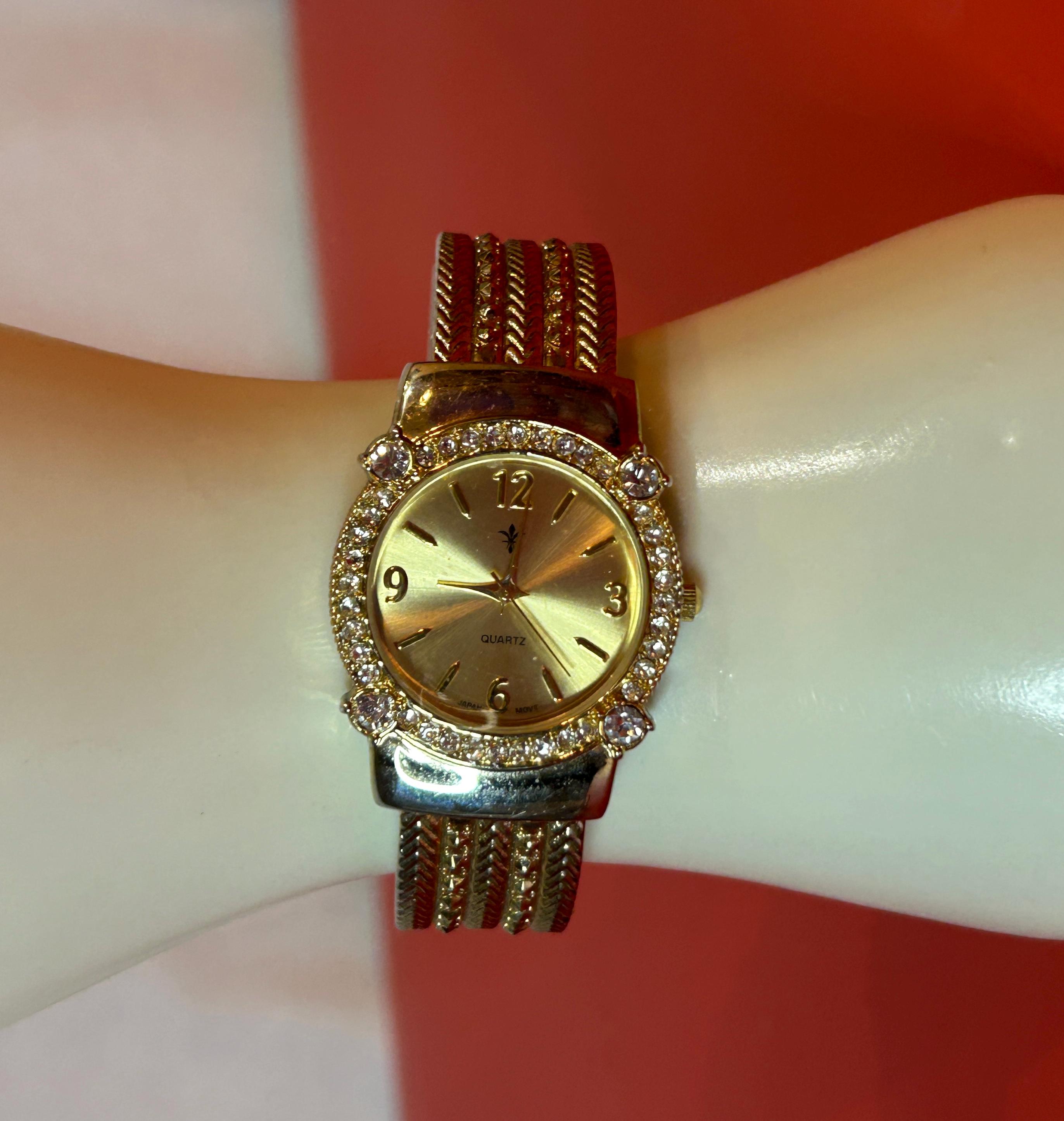 Vintage Gold-tone and Rhinestone Cuff Watch - Etsy