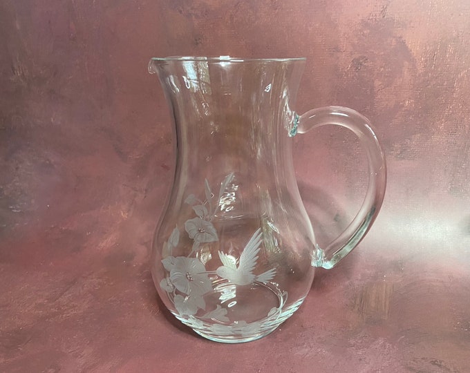 Vintage Avon Etched Hummingbird Pitcher - Etsy
