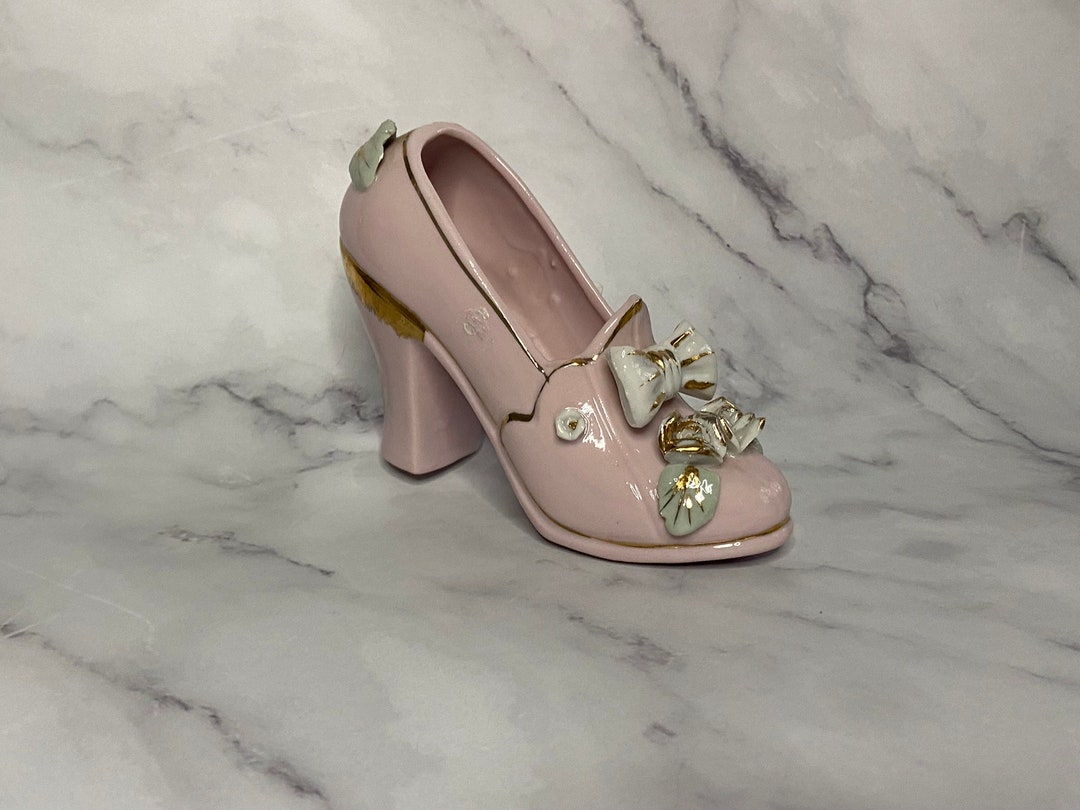 Pink Hand-painted Ceramic Shoe With Gold Paint Detail Made in Japan - Etsy