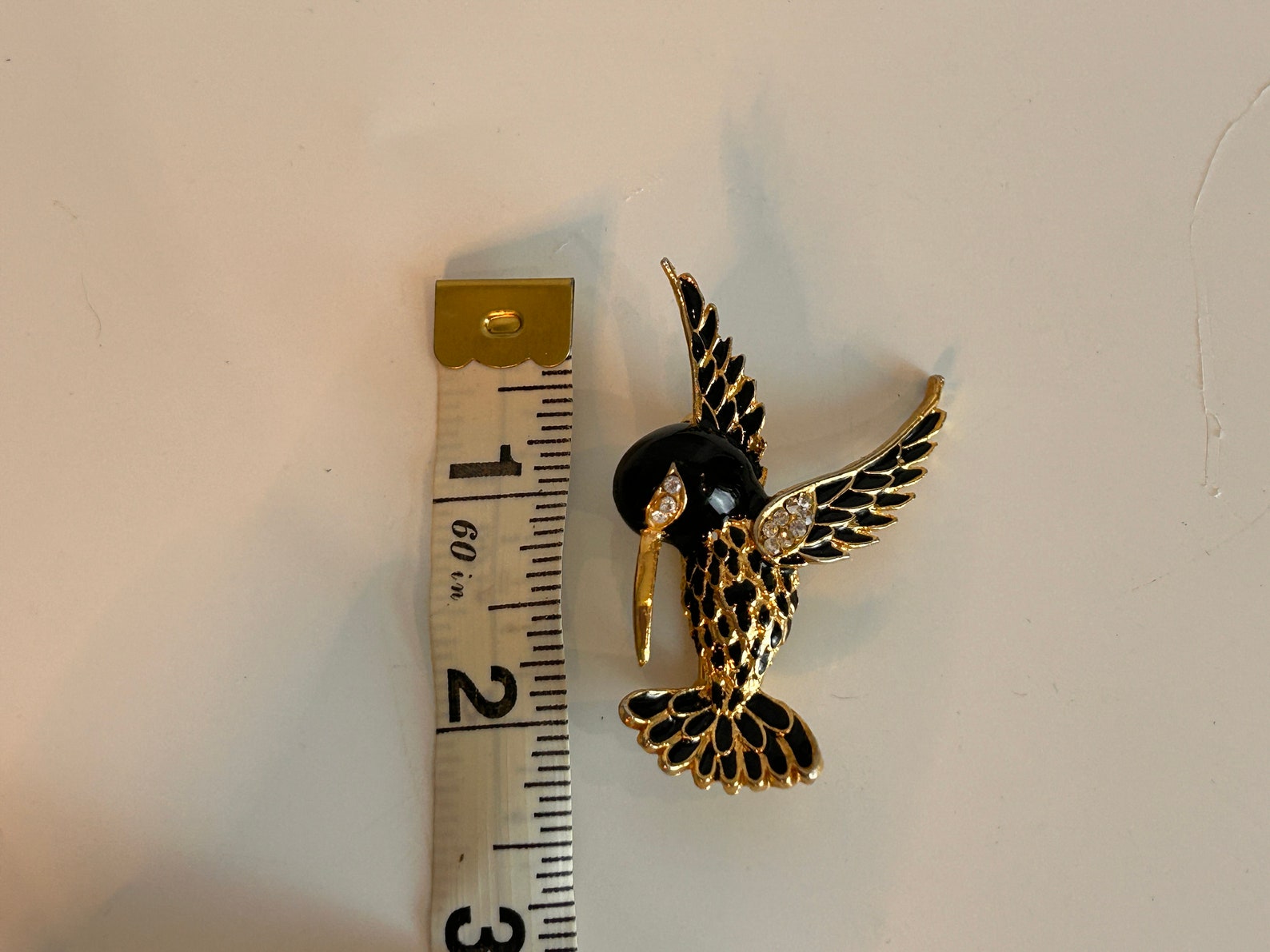 Vintage Enamel Hummingbird Brooch Pin Goldtone and Black With ...