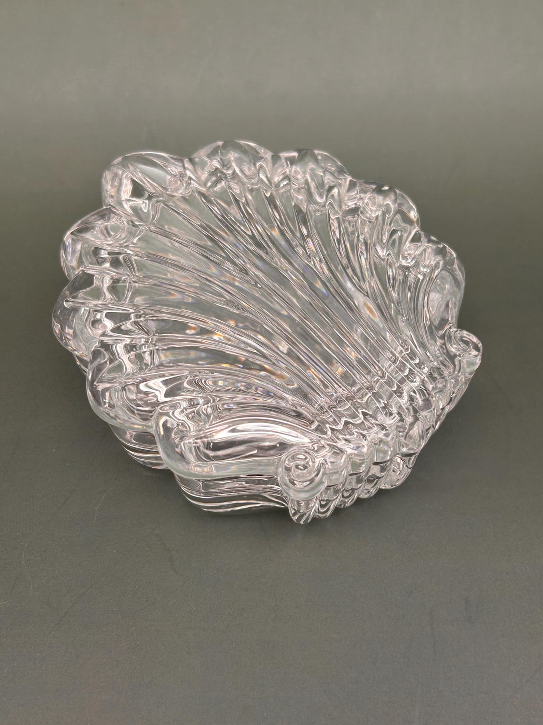 Vintage Crystal Clear Iridescent Shell-shaped Glass Vanity Trinket Dish ...