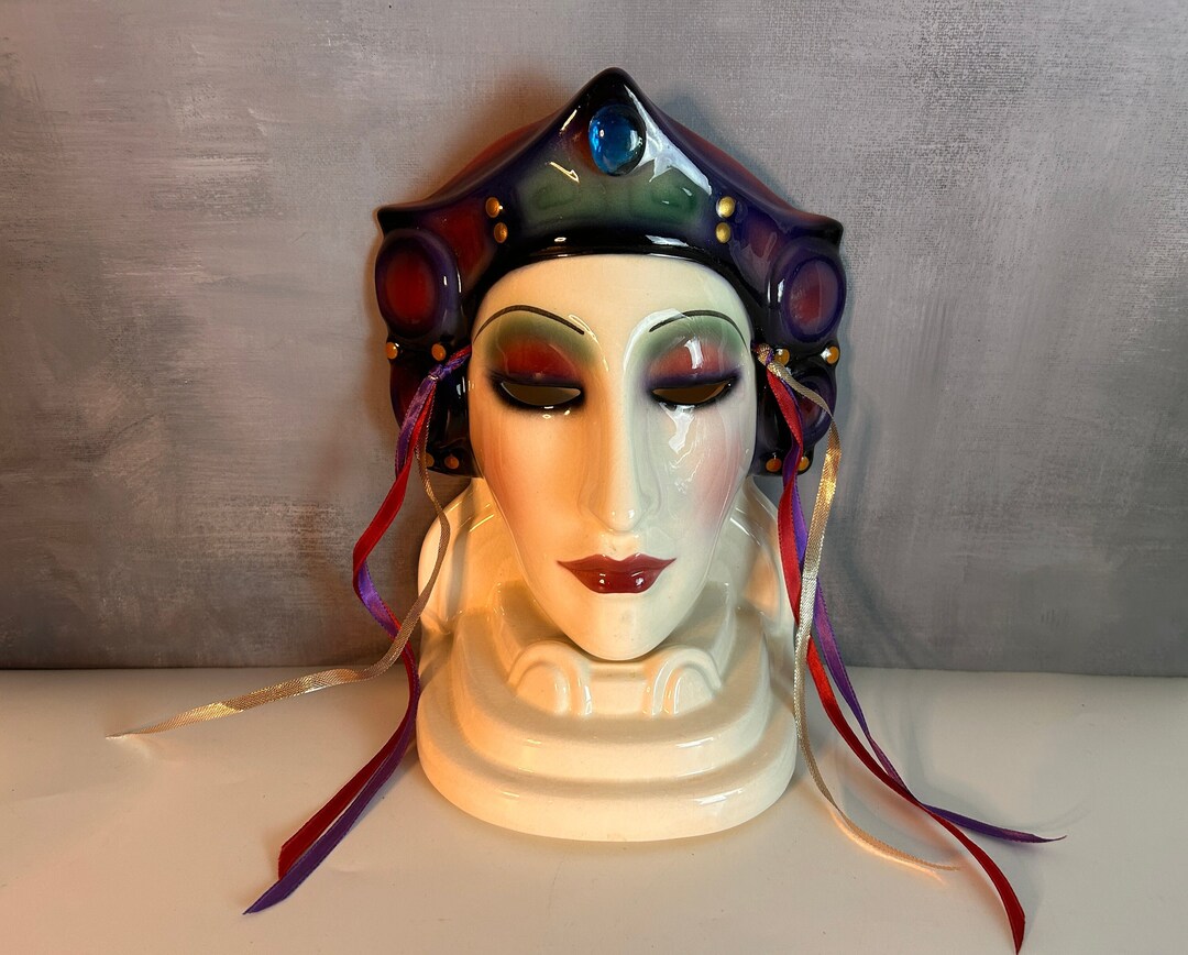 Vintage Clay Art Hand-painted Elegant Lady Wall Mask Decor - Etsy