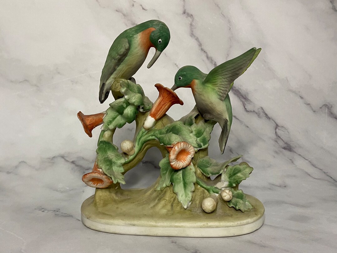 Vintage Lefton Porcelain Hummingbirds on a Trumpet Flower Figurine ...