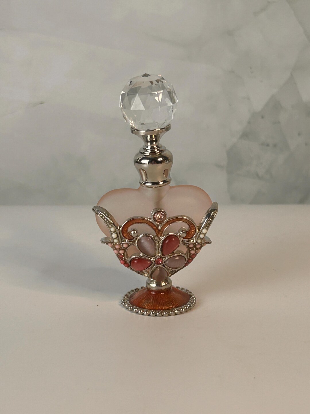Vintage Frosted Glass Pink Jeweled Tiny Perfume Bottle - Etsy