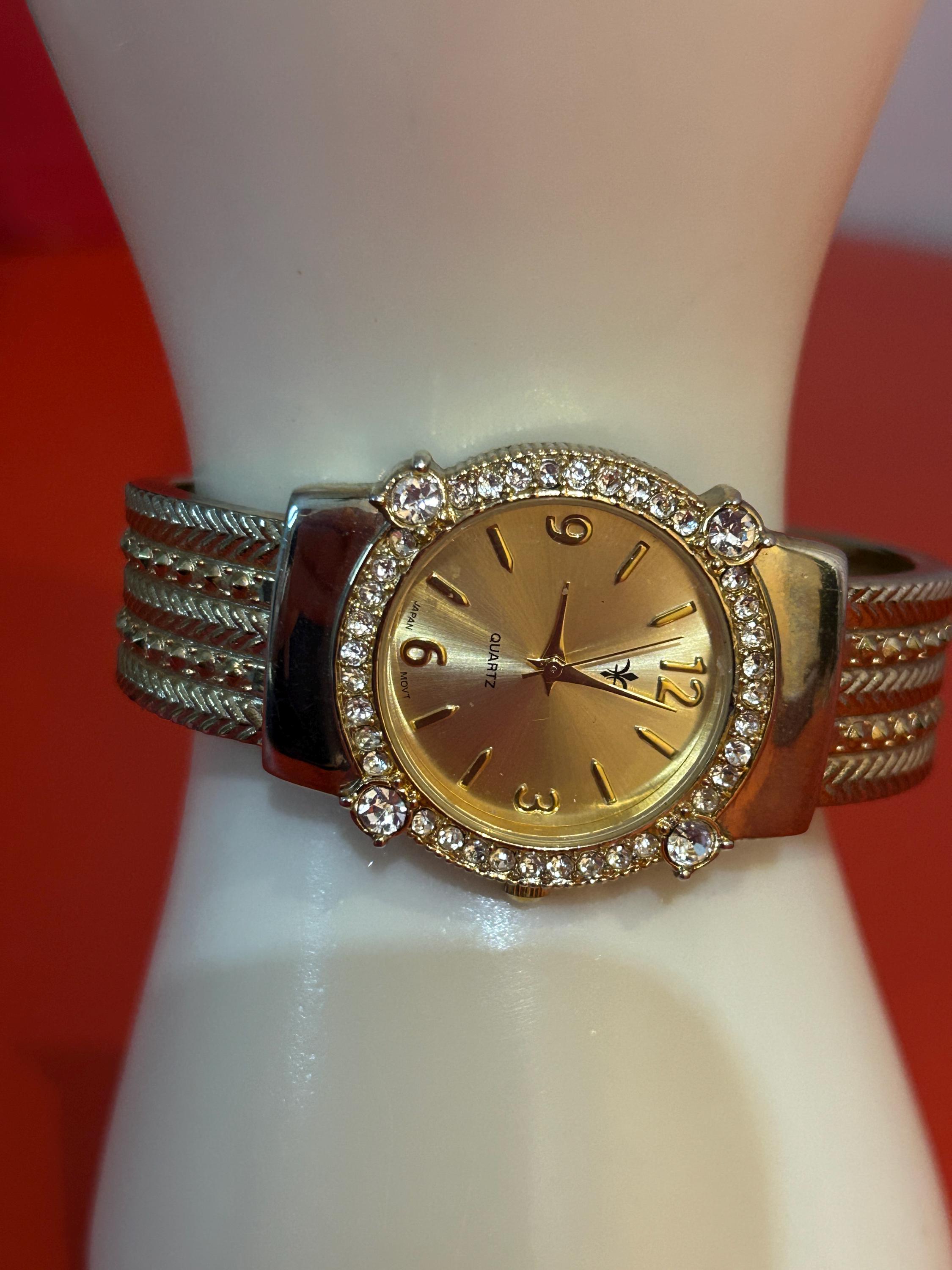 Vintage Gold-tone and Rhinestone Cuff Watch - Etsy