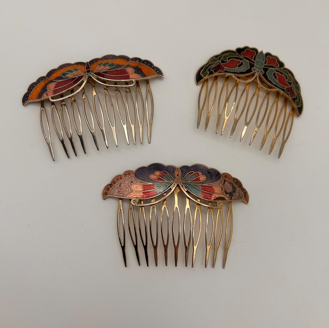 Vintage Cloisonne Enamel Butterfly Hair Combs Three Styles Sold ...