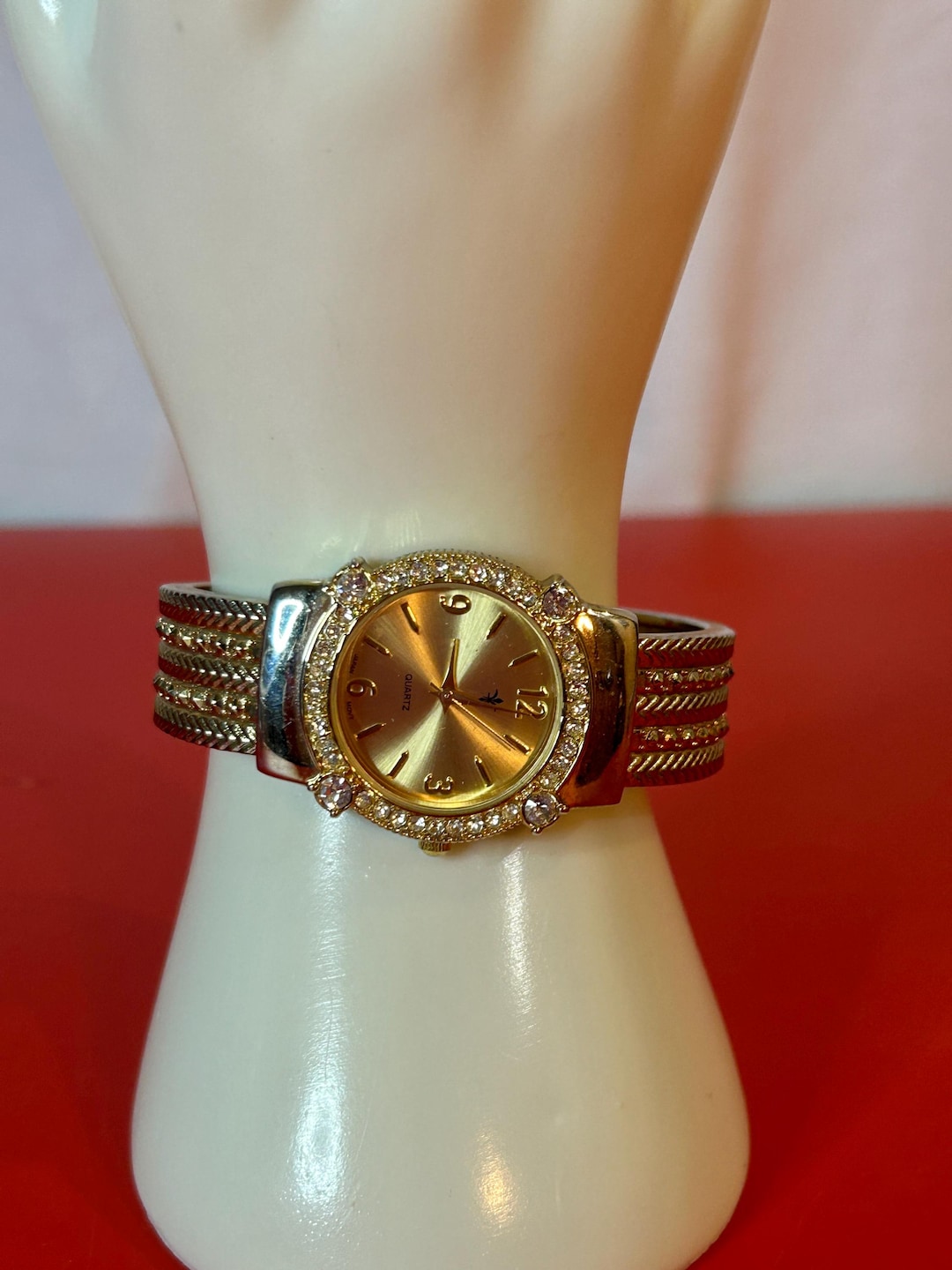Vintage Gold-tone and Rhinestone Cuff Watch - Etsy