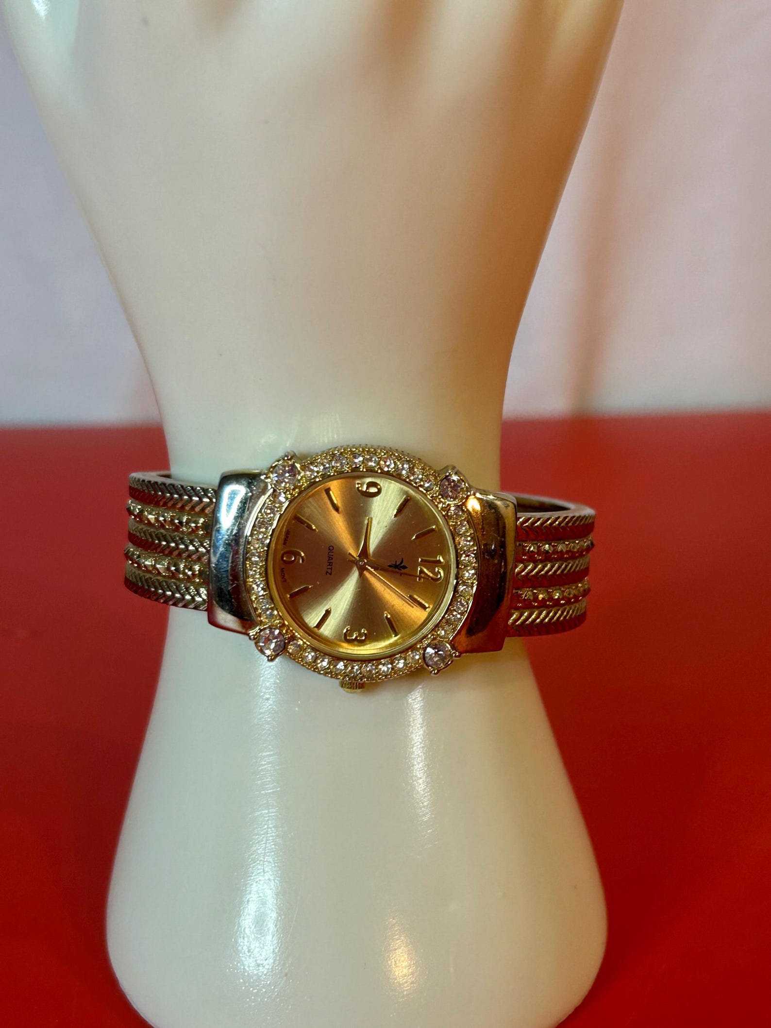 Vintage Gold-tone and Rhinestone Cuff Watch - Etsy
