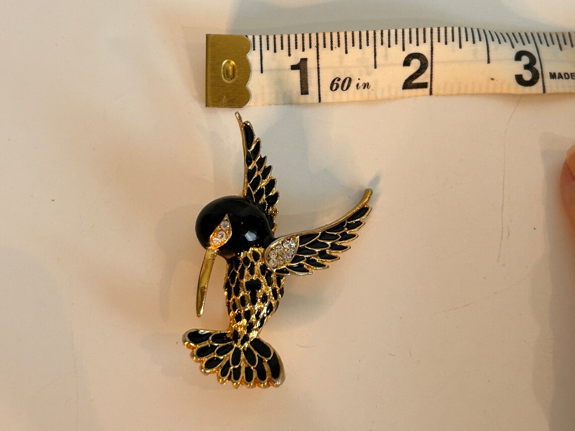 Vintage Enamel Hummingbird Brooch Pin Goldtone and Black With ...
