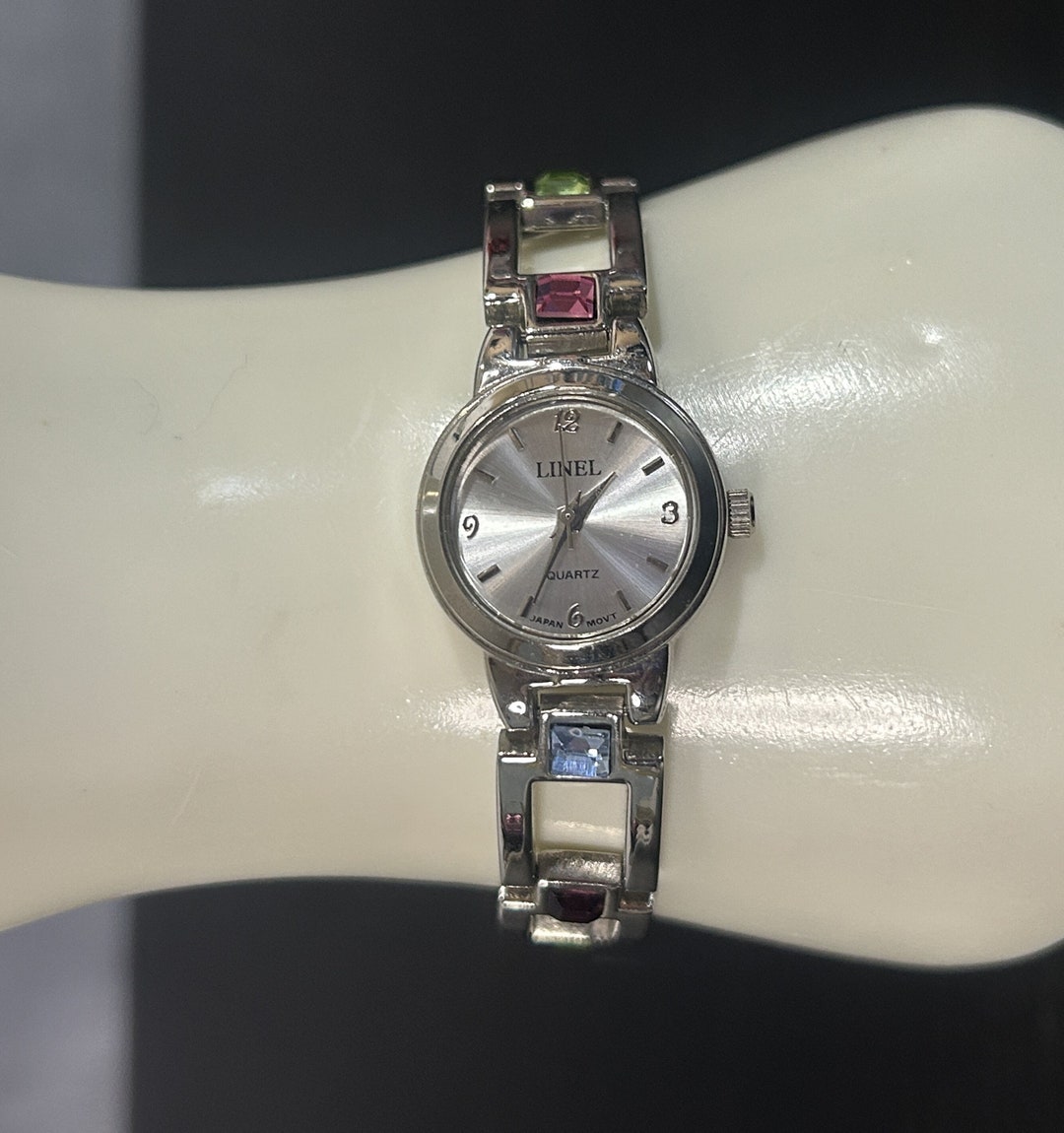 Vintage Silver-toned Watch With Rhinestone Jeweled Band - Etsy