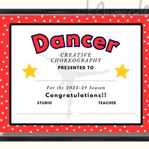 Customizable Dance Award Certificate: Printable Template (digital ...