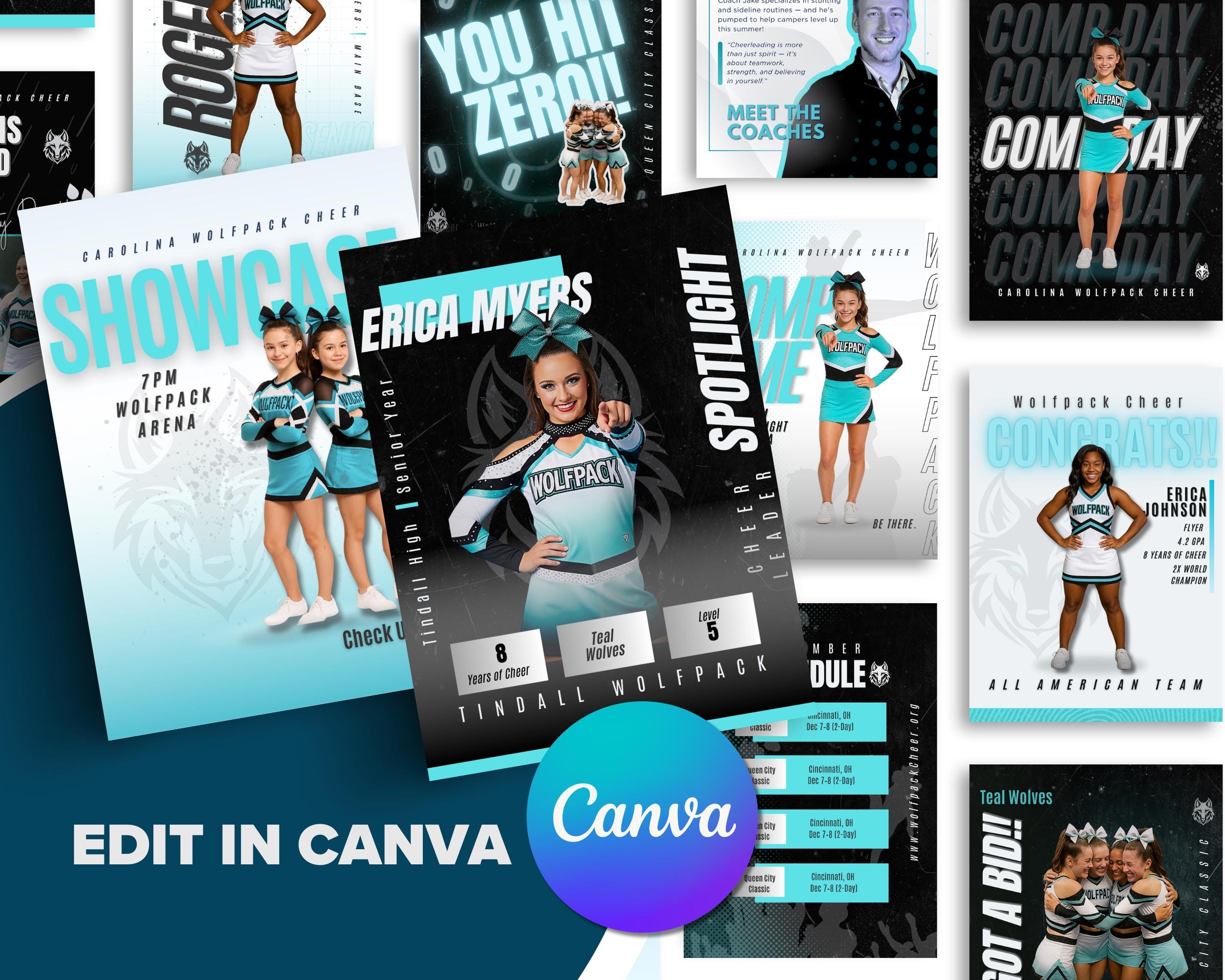 Cheer Social Media Templates | 28 Canva Posts for All Star, School ...