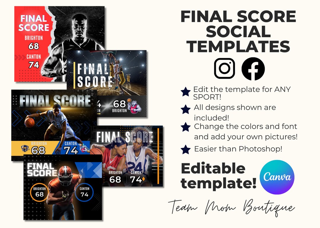 Final Score Social Media Template| Team Instagram Post| Final Score ...