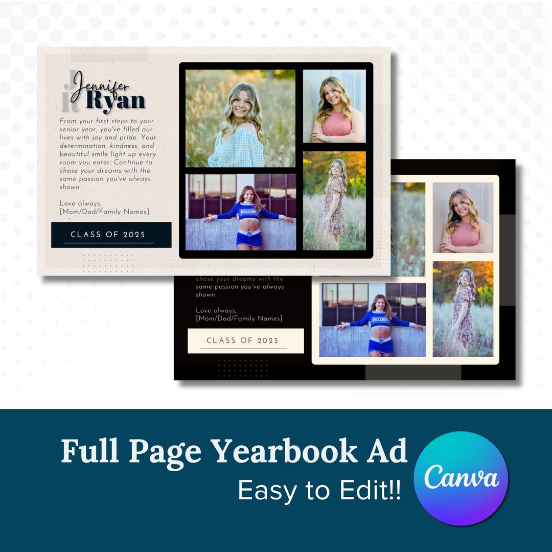 Editable Yearbook Ad Template in CANVA | Senior Tribute Ad | Class of ...