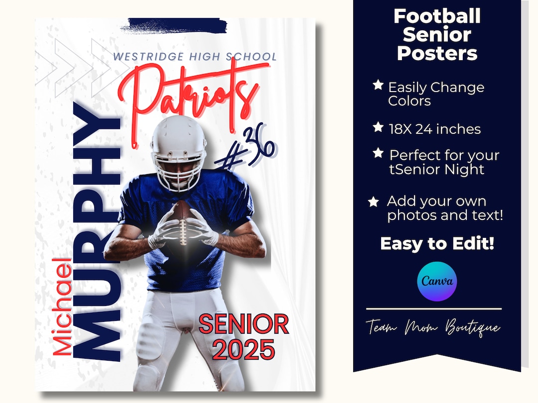 Football Senior Night Poster |football Senior Banner| Customizable ...