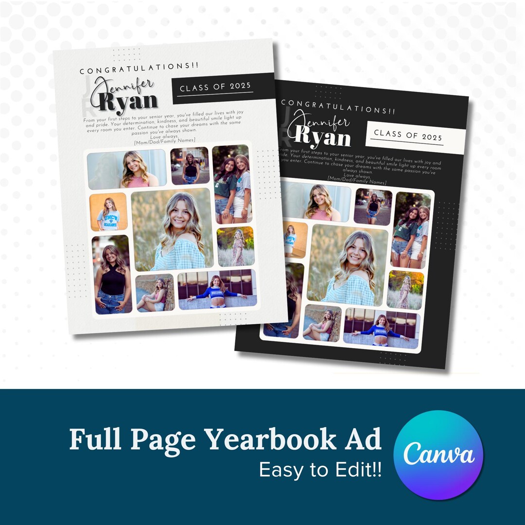 Editable Yearbook Ad Template in CANVA | Senior Tribute Ad | Class of ...