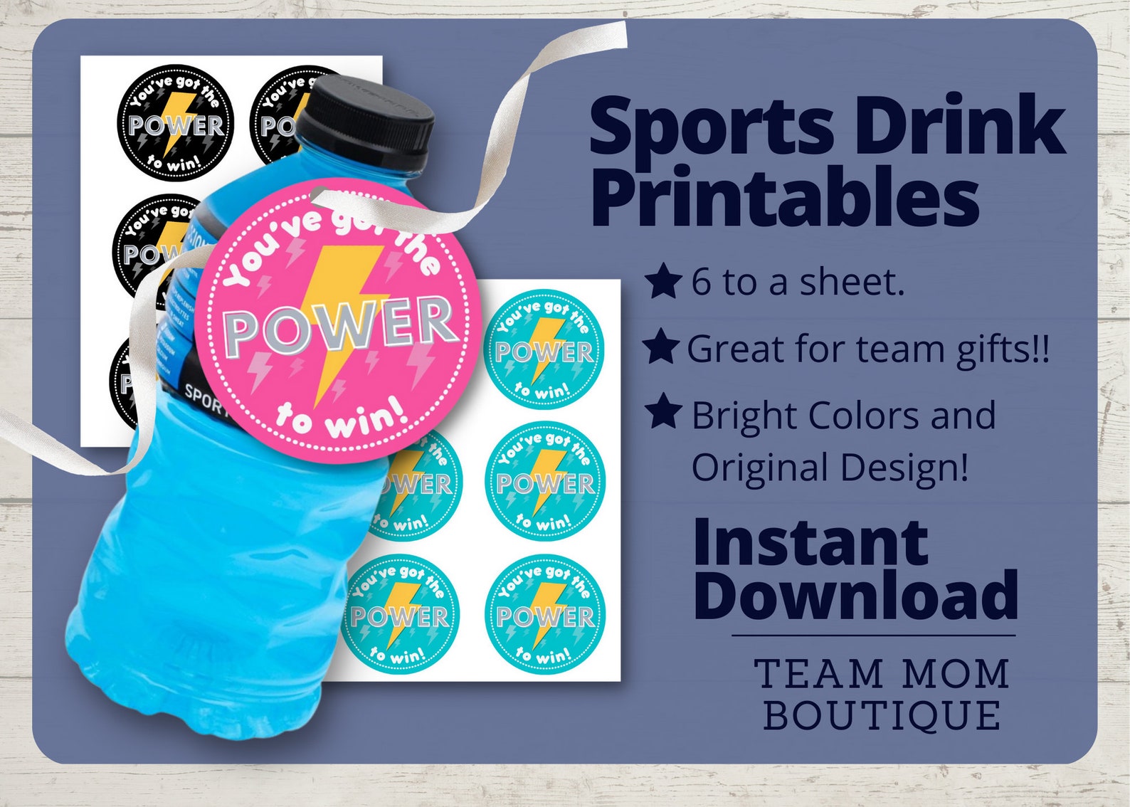 Team Sports Drink Tag Printables: Power to Win (digital Download) - Etsy